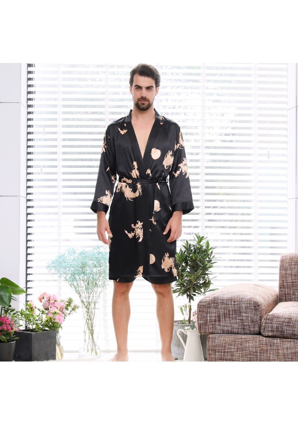Gecelik, Erkek Sabahlık İpek Bornoz Yumuşak Rahat Uzun Kollu Gecelik ...
