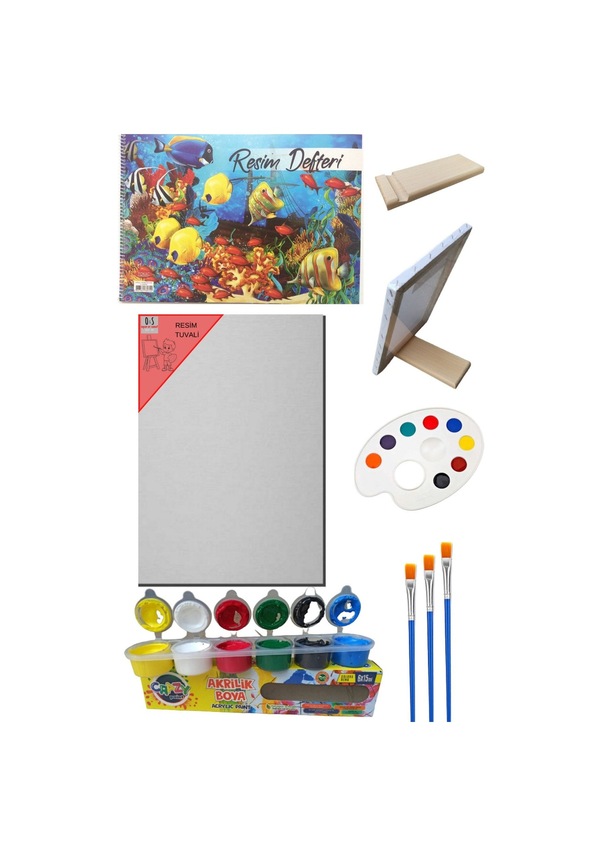 Resim Başlangıç Seti - Tuval, Resim Defteri, Akrilik Boya, Tual Resim ...