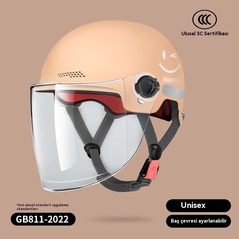 Happyplanet 3c Sertifikalı Erkek Ve Kadın Elektrikli Bisiklet Motosiklet Yarım Kask Şeffaf Uzun ...