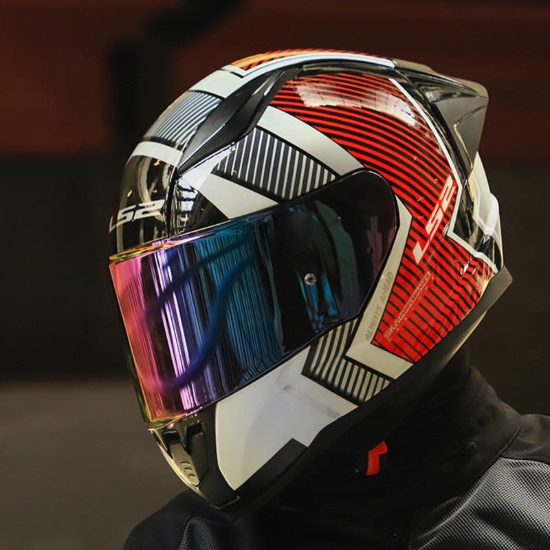 Gökkuşağı Cam + Ls2 Rapid 2 Race Extra Kask Beyaz - Kırmızı M