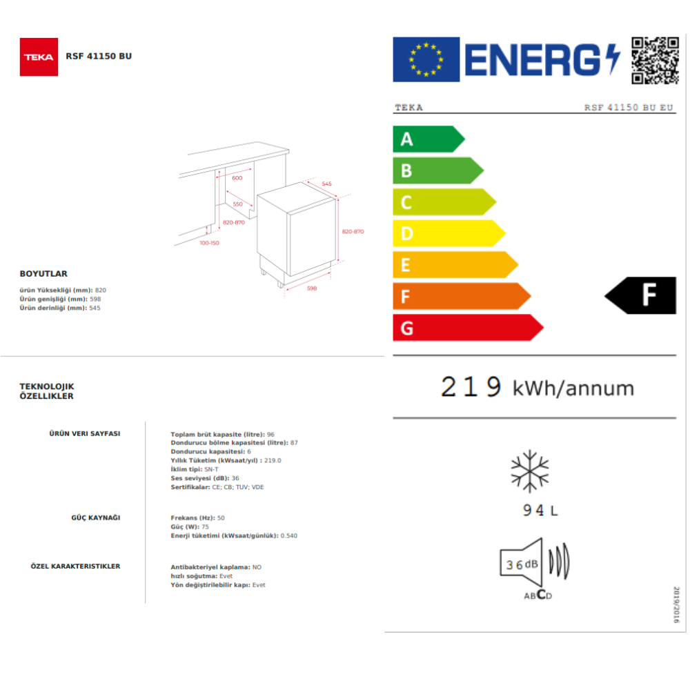 Teka RSF 41150 BU 87 LT Ankastre Tezgahaltı Dondurucu Fiyatları ve ...