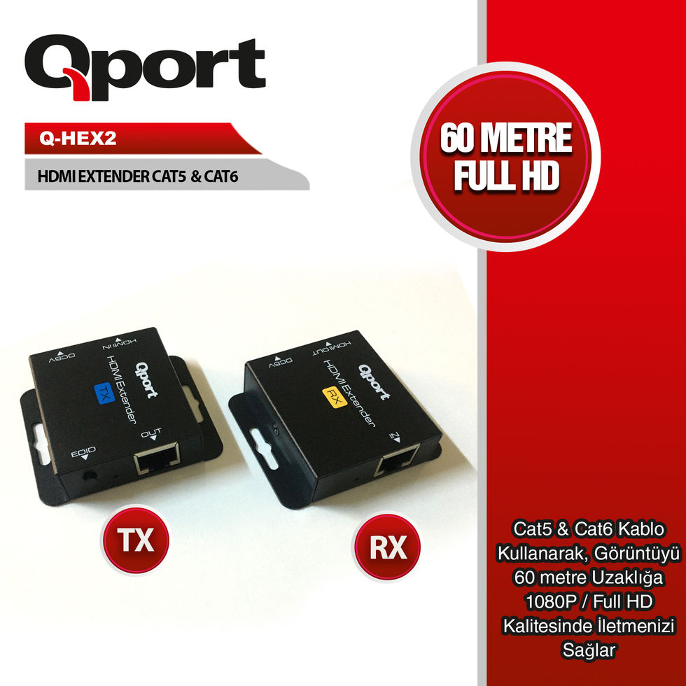 Qport Q-Hex2 Hdmı Extender Cat6 60M 2 Li Paket (544775008) Fiyatları ve Özellikleri