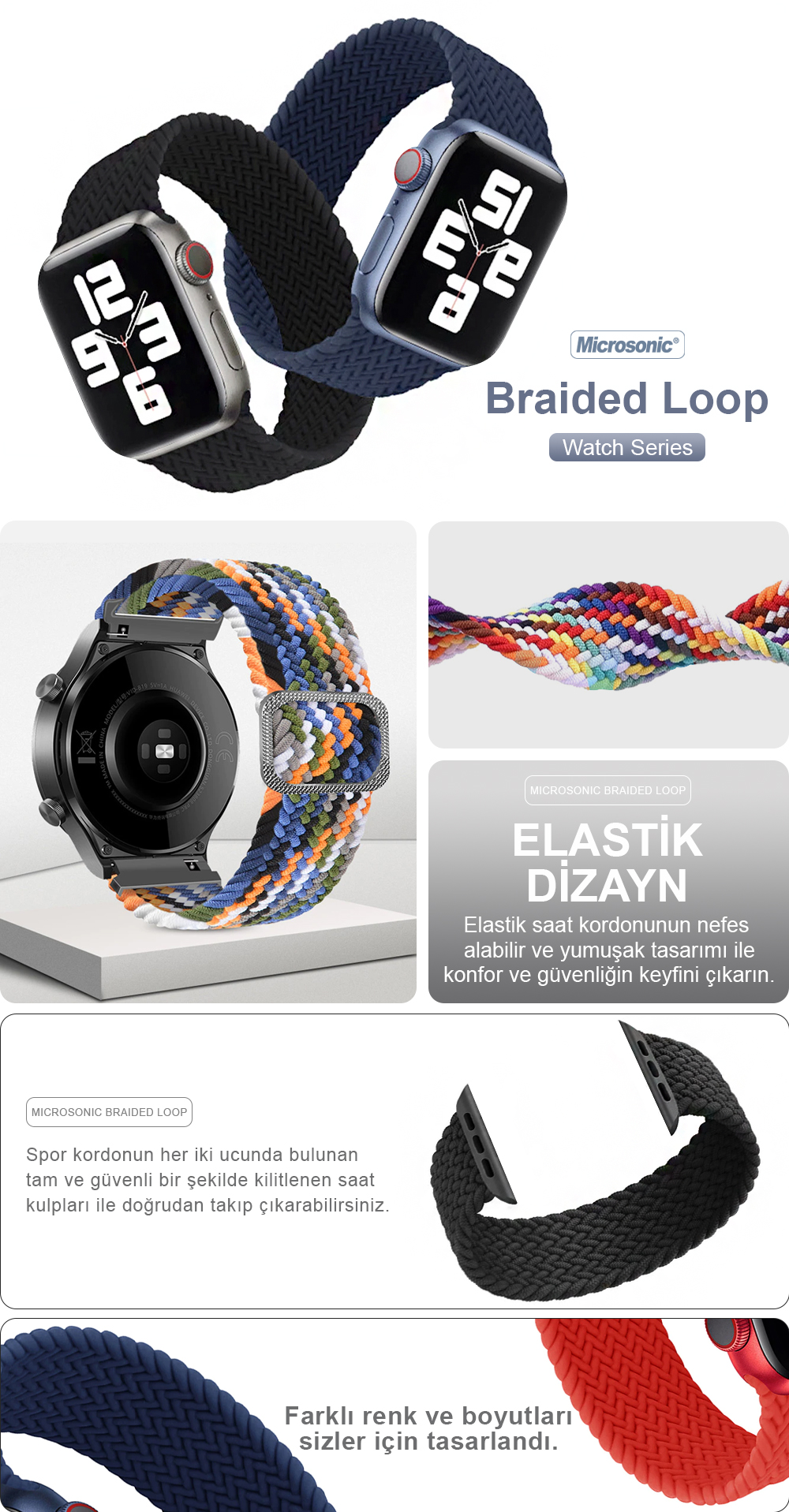 Microsonic Amazfit Gtr 2 Sport 47mm Kordon Braided Loop Band Siyah ...