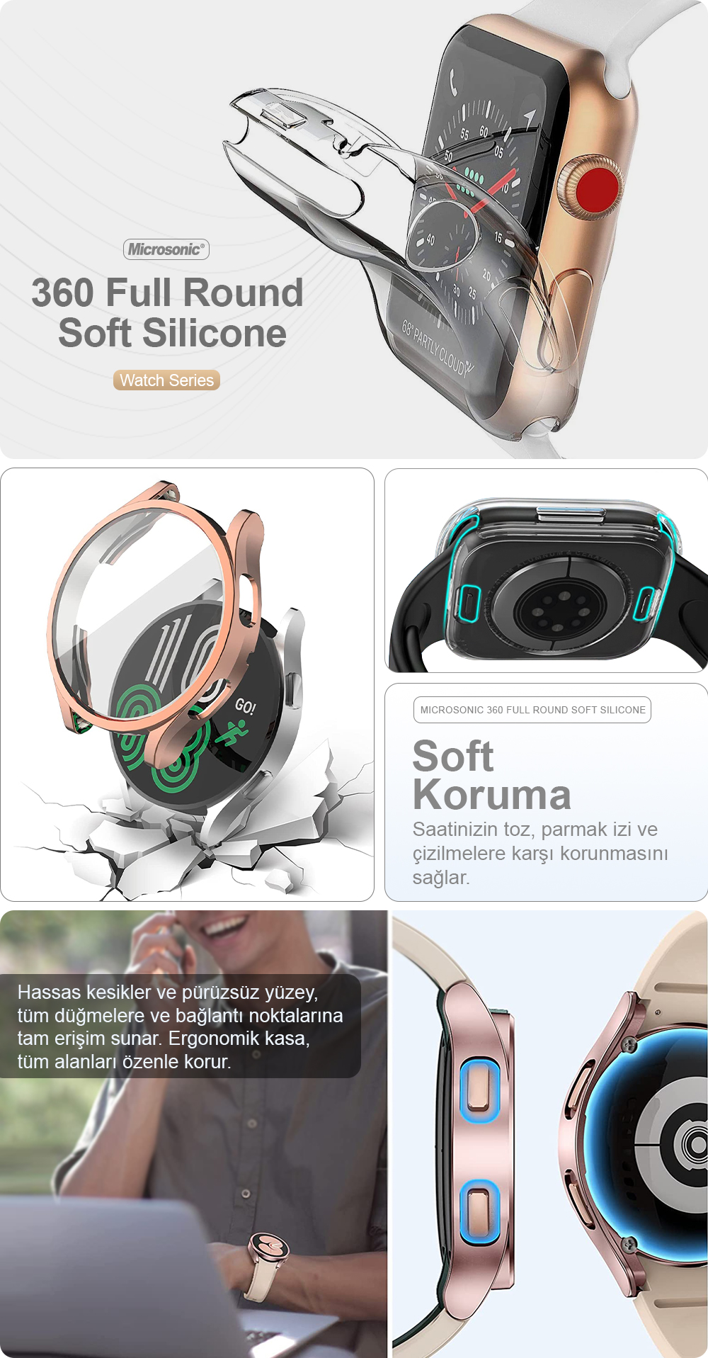 Microsonic Watch Uyumlu Ultra Kılıf 360 Full Round Soft Silicone ...