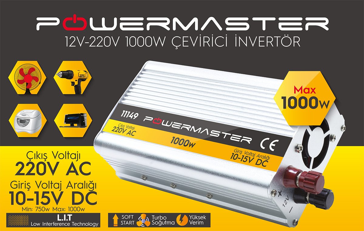 12V-1000W İnverter Powermaster Modified Sinus İnverte İnverter ...