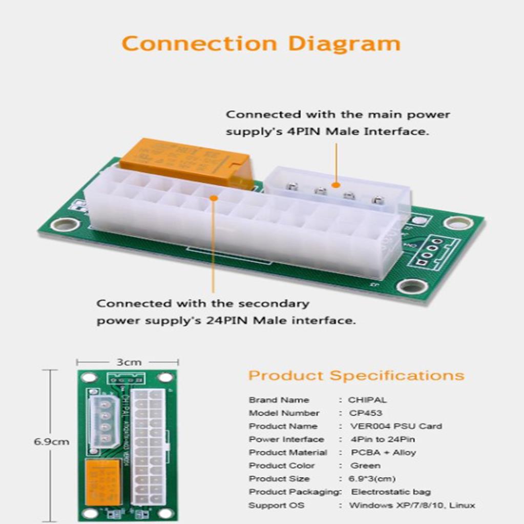 Atx 4 Pin To 24 Pin 2 Güç Kaynağı Psu Birleştirici Power Supply ...