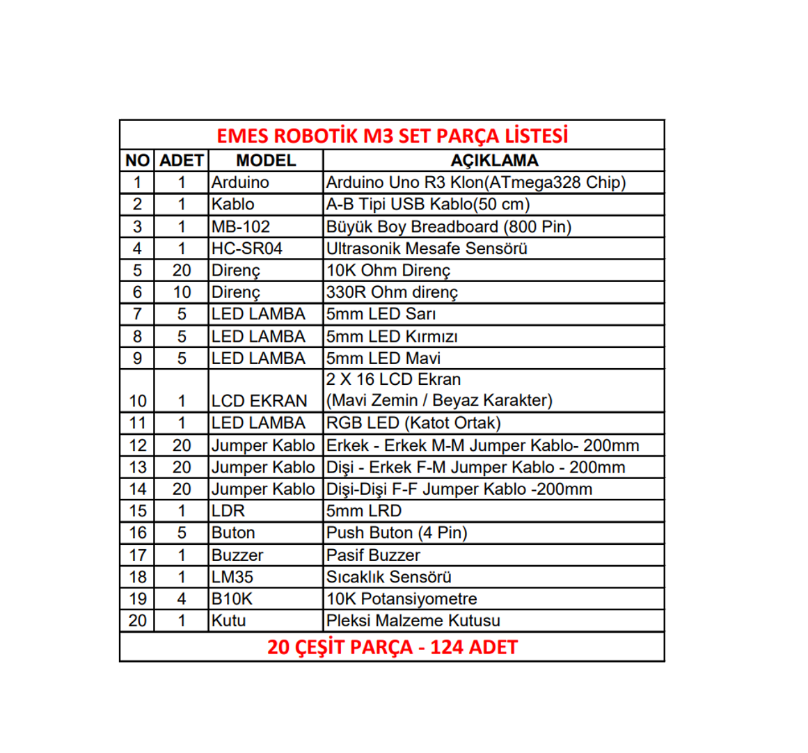 Emes Robotik Arduino Uno R3 124 Parça Robotik İleri Seti M3 Fiyatları ...