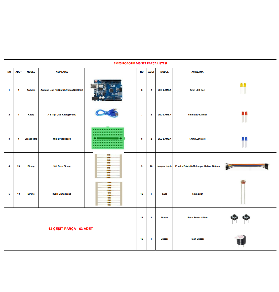 Emes Robotik Arduino Uno R3 63 Parça Robotik Ekonomik Set M6 Fiyatları ...