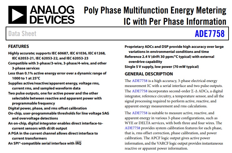 Energy Metering, Ic Ade7758Arwz Fiyatları ve Özellikleri