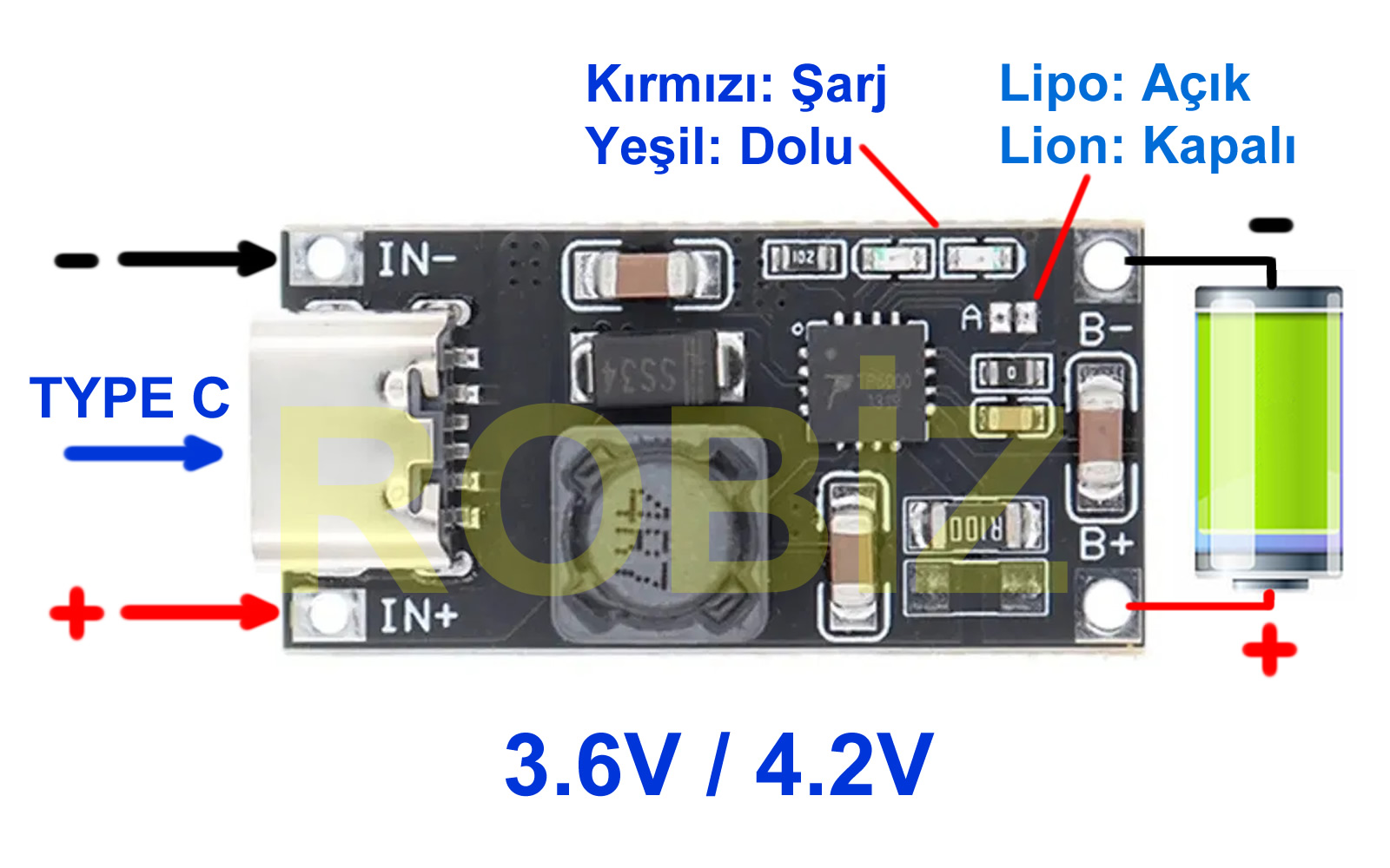 Tp5000 1a 3.6v Lipo Lifepo4 Pil Şarj Modülü 1s 4.2v Lityum Li ...