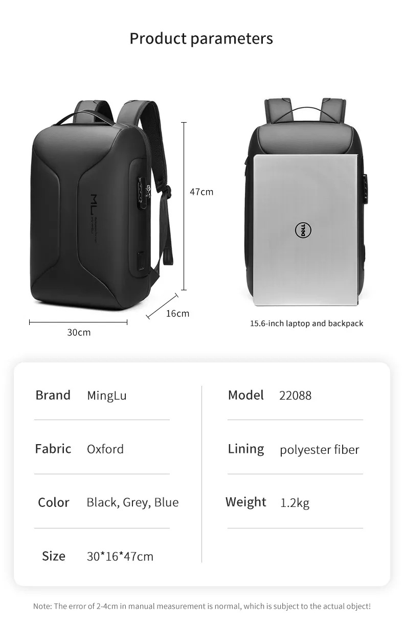 Minglu 22088 USB Şarj Portlu, Kilitli Laptop Sırt Çantası-Siyah ...