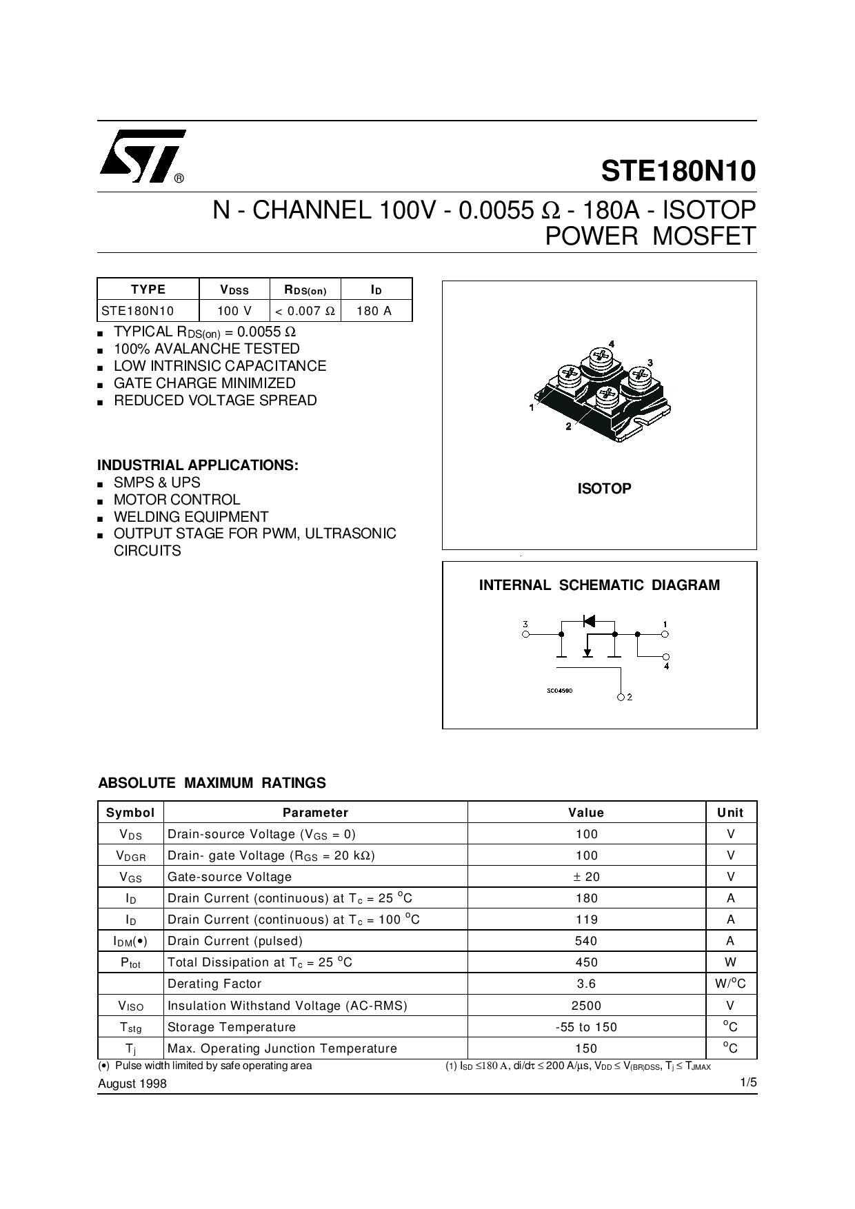 E180N10 180A 100V Tek Mosfet Transistör Modülü Fiyatları ve Özellikleri