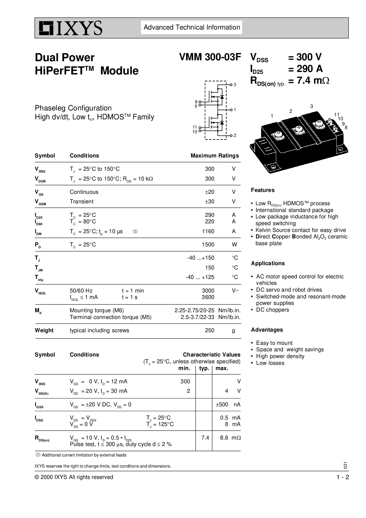 Vmm300-03F 300A 300V Çift Mosfet Transistör Modülü Fiyatları ve Özellikleri