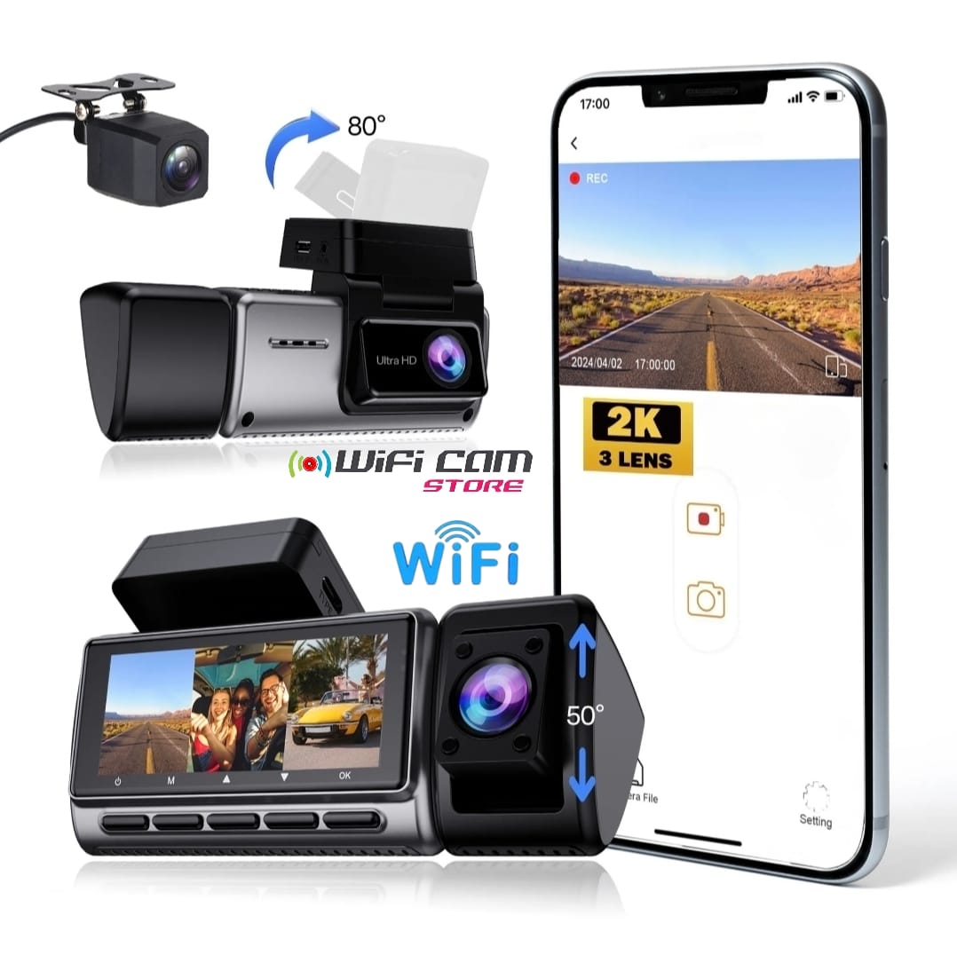 3 Kameralı 2K Ultra HD Wi-Fi Araç Kamera Seti