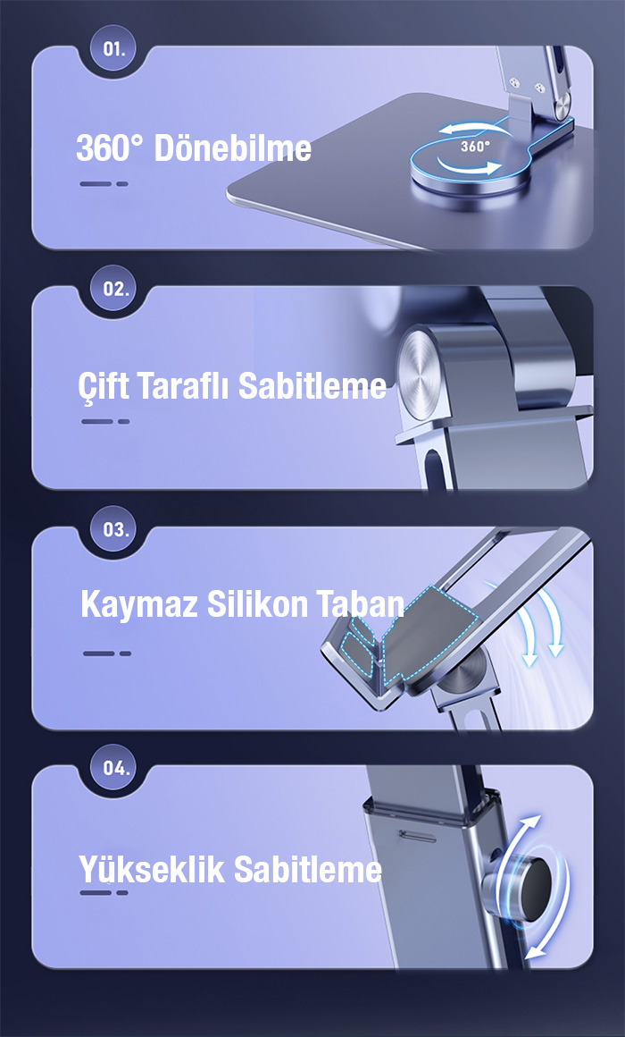 Ally H06 360 Dönebilen Yükseklik Ayarlı Masa Üstü Tablet Standı ...