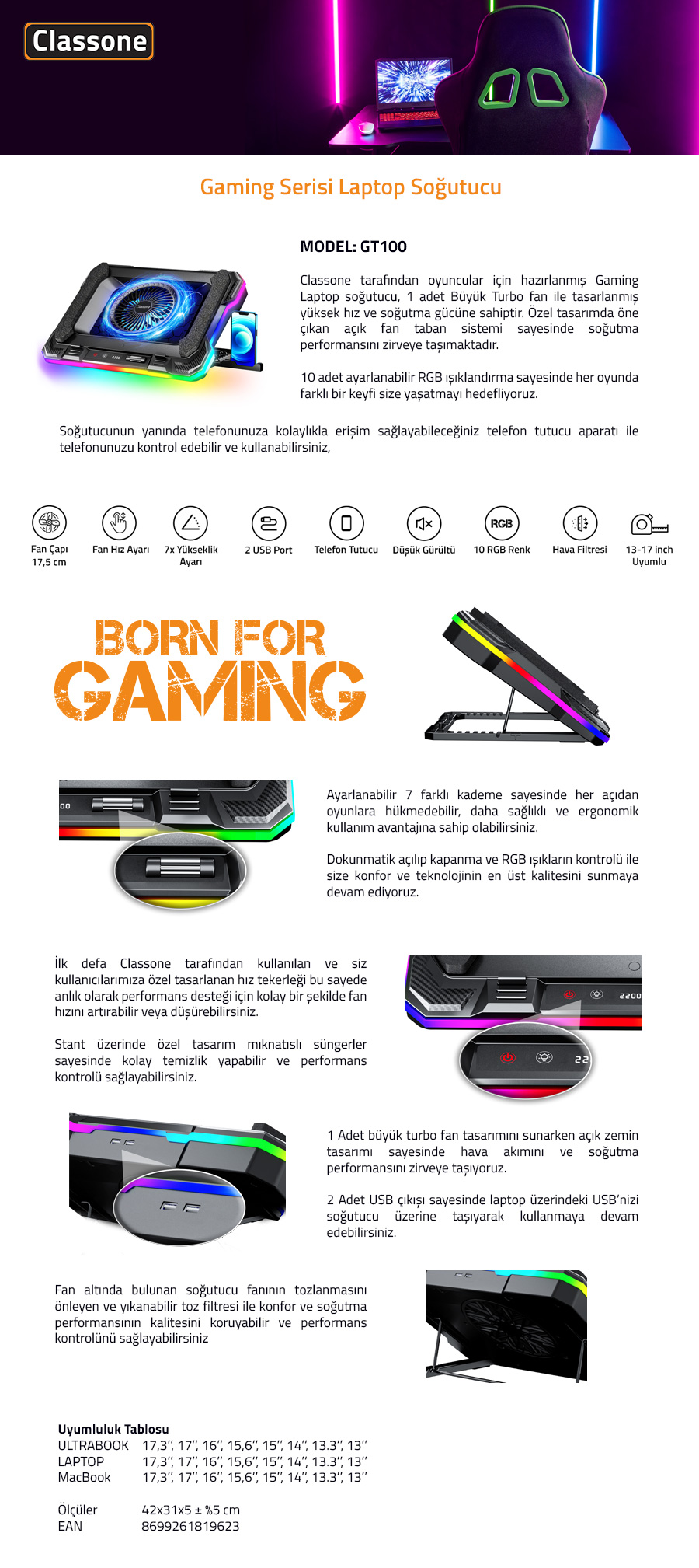 Classone GT100 Gaming 2200 RPM RGB Işıklı LED Display Notebook - Laptop Soğutucu Stand Fiyatları ...