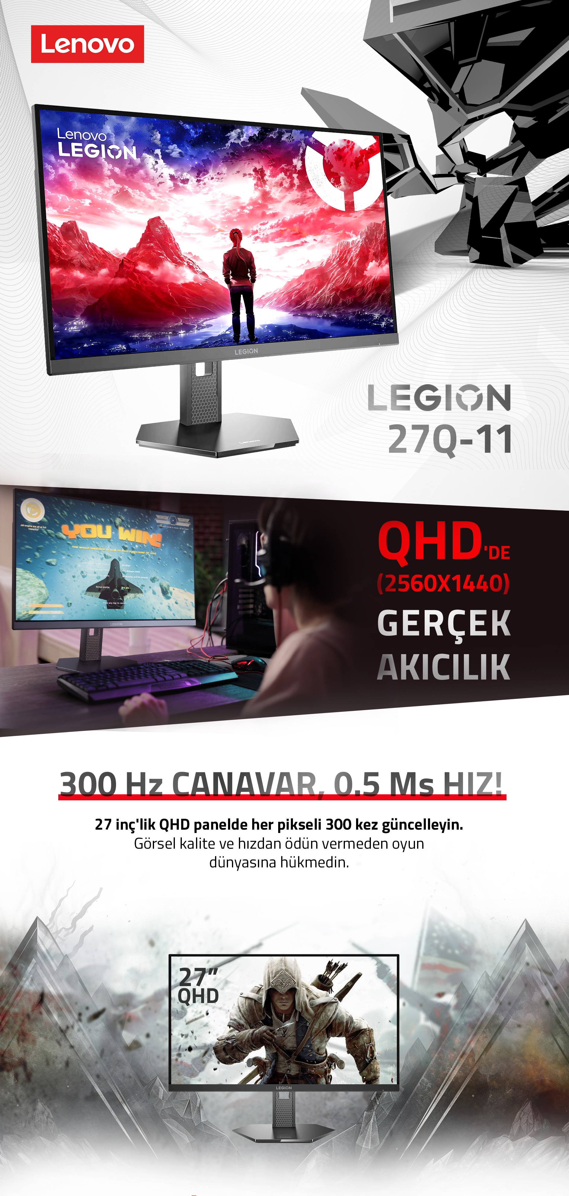 Lenovo Legion 27q-11 27" 0.5ms Mprt 300hz 2xhdmı-dp G-sync, Amd ...