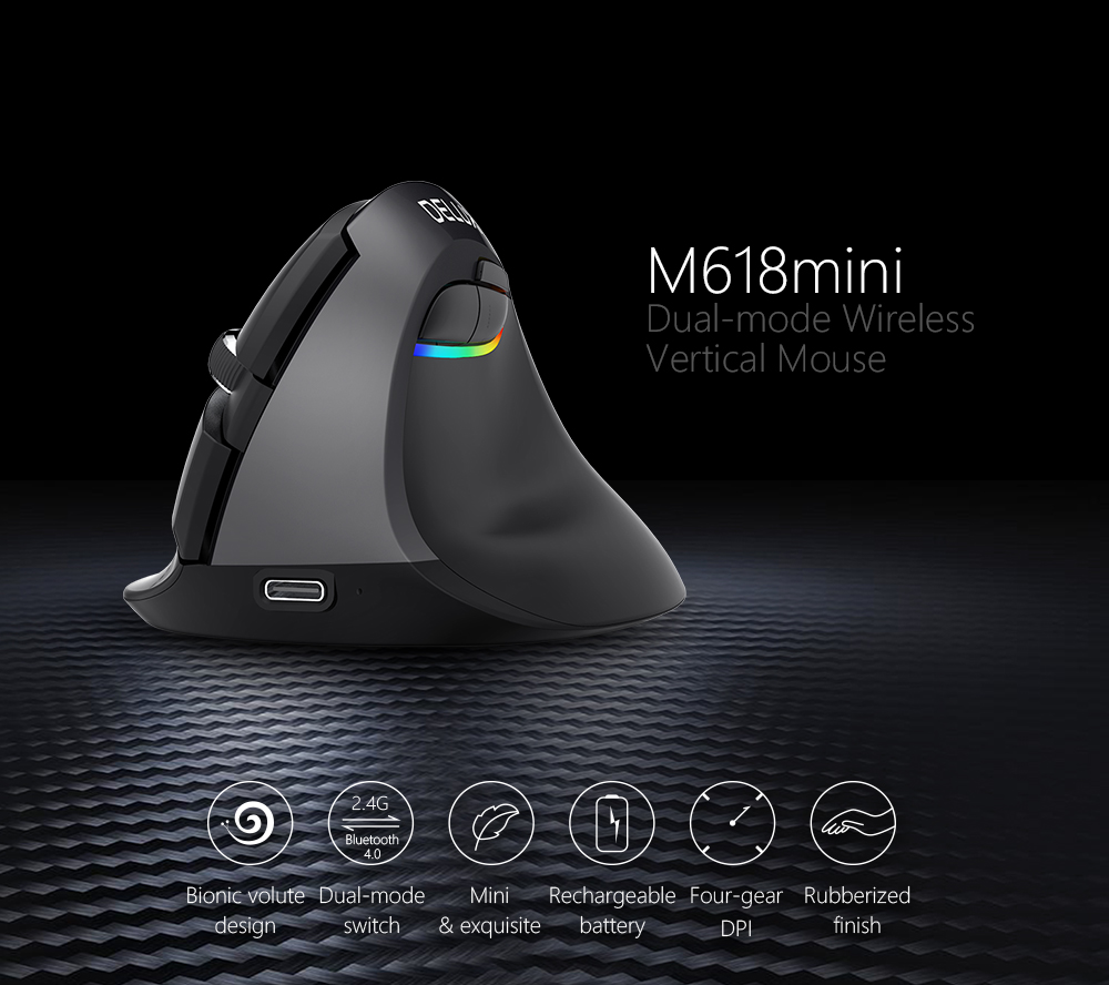Delux M618 Mini BT 4.0+2.4G Kablosuz Ergonomik Şarjlı Dikey Mouse Siyah ...