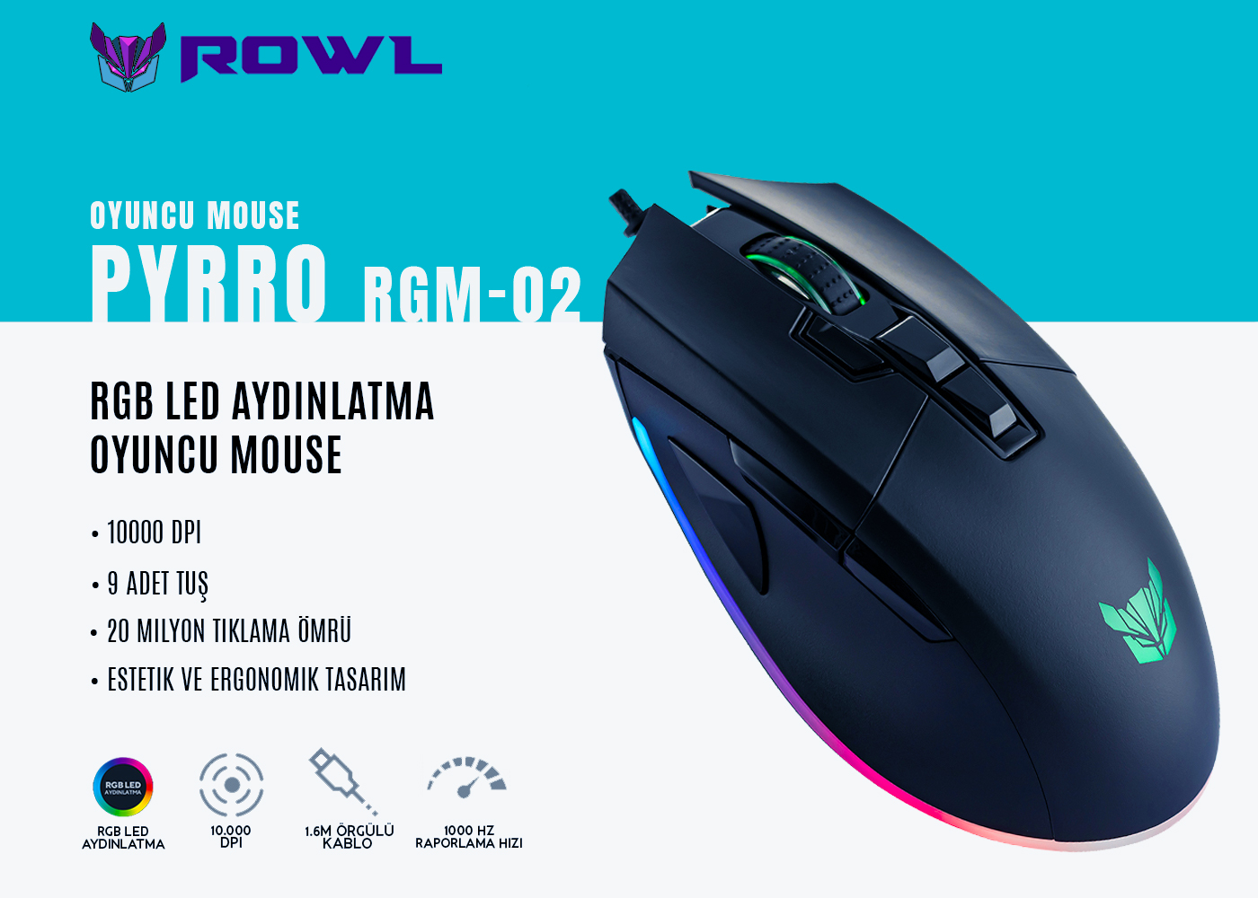 Rowl Rgm-02 Pyrro Rgb 10000dpı Macrolu Gaming Oyuncu Mouse Rowl Siyah ...