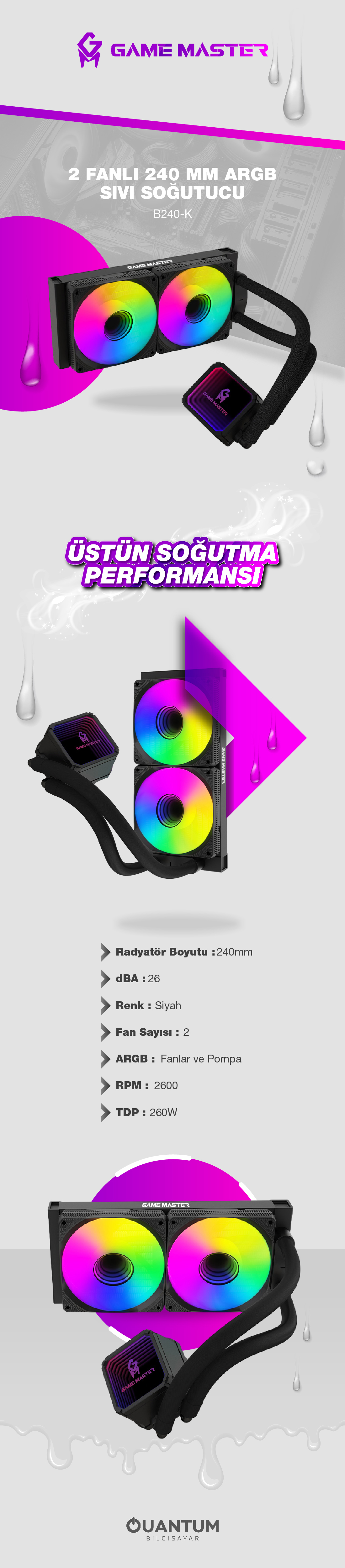 Game Master 2 Fanlı Argb 240mm Watercooler Siyah Sıvı Soğutma Fiyatları ...
