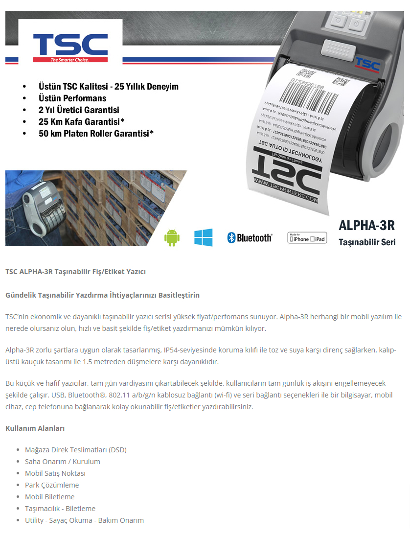 Tsc Alpha 3R Wifi Bluetooth Termal Taşınabilir Barkod Yazıcı Fiyatları ...