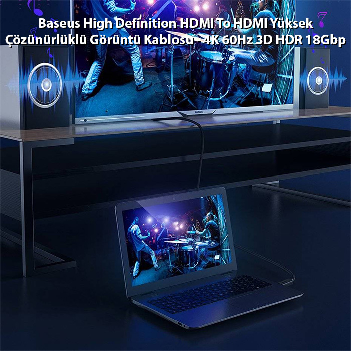 Baseus 4K 60Hz 3D HDR 18Gbps 5Mt HDMI To HDMI Görüntü Kablo 4K Yüksek ...