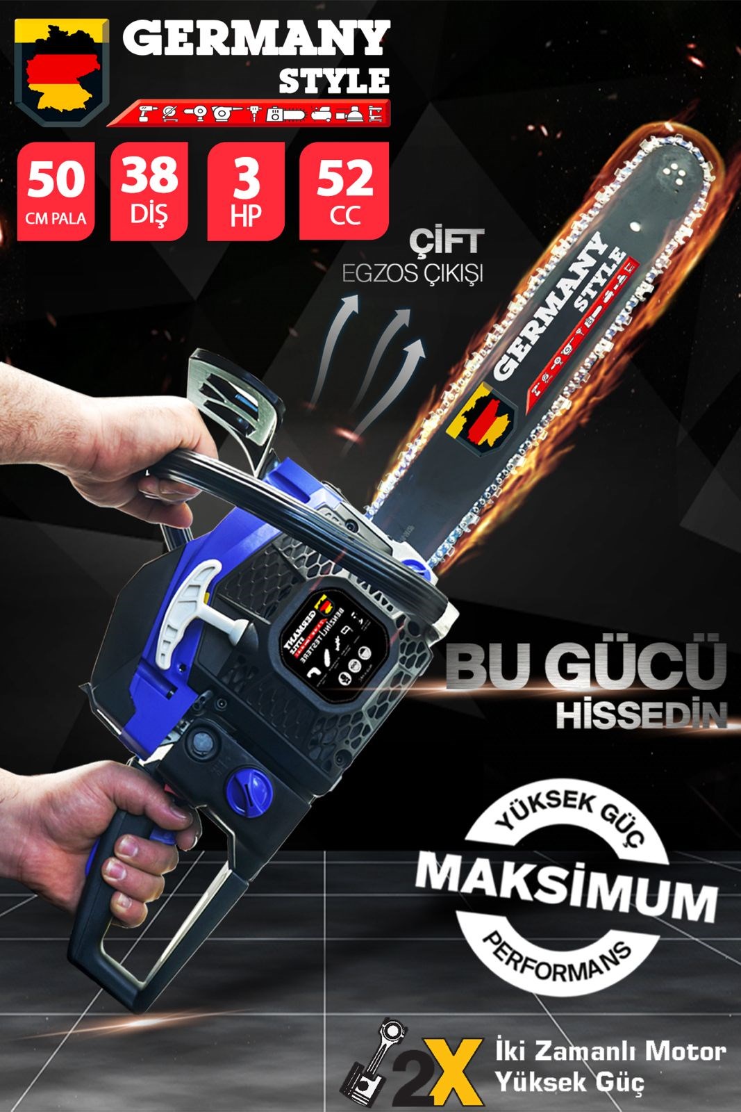 Germany Style Alman Turbo MS-650 52 CC Benzinli Hızar Ağaç Kesme Moturu ...