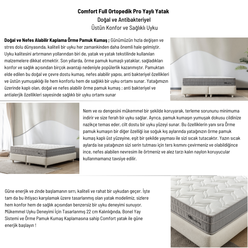 HB Bedding Comfort Full Ortopedik Pro Yaylı Yatak Doğal Ve ...