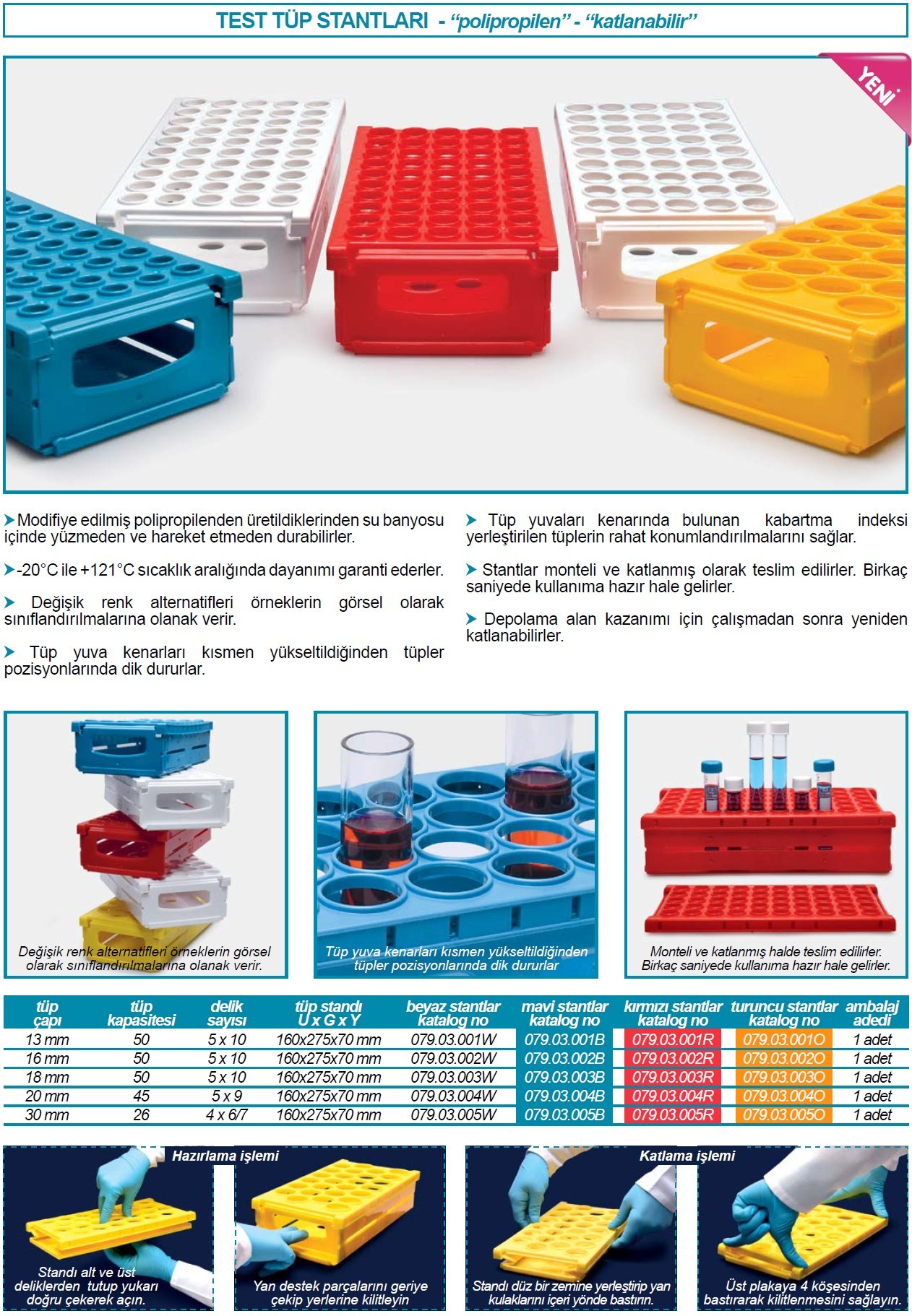 İSOLAB 079.03.002B tüp standı - katlanabilir - 50 delik - 16 mm t Fiyatları ve Özellikleri