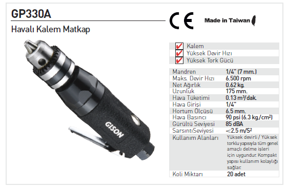 Gison Gp330A Havalı Kalem Matkap N11.4147