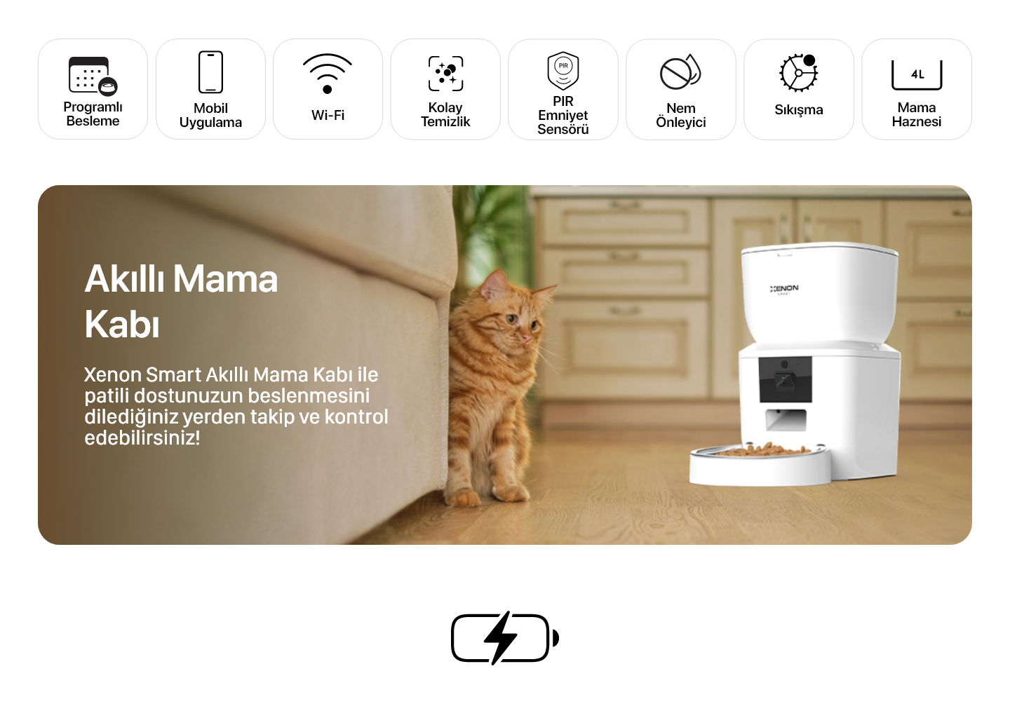 Xenon Smart Akıllı Beyaz Mama Kabı, Ultra Sessiz Mobil Uygulama Kontrollü Su Şelalesi, Su Pınarı ...