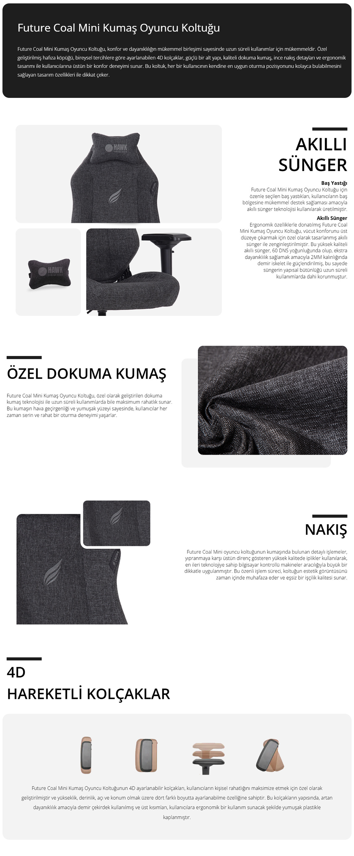 Hawk Gaming Chair Future Coal Mini Kumaş Oyuncu Koltuğu Fiyatları ve ...