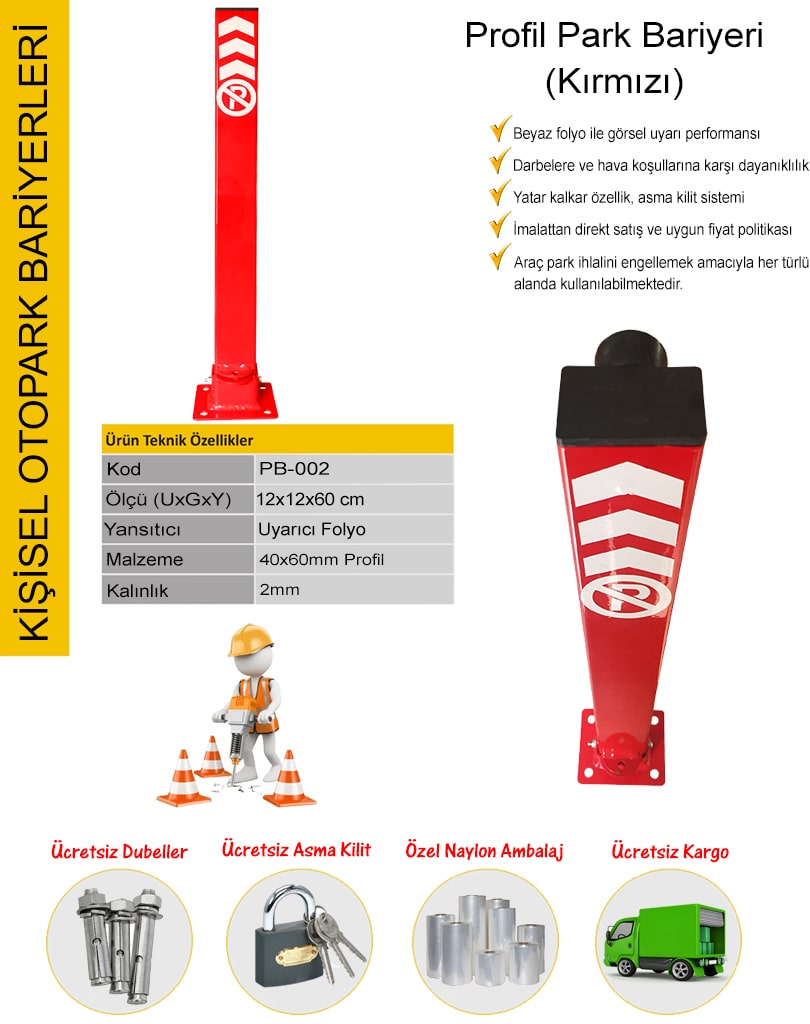 Otopark Yatar Direk Kilitli Yatar Park Bariyeri Kişisel Otopark Direği 60 Cm Kırmızı Fiyatları ...