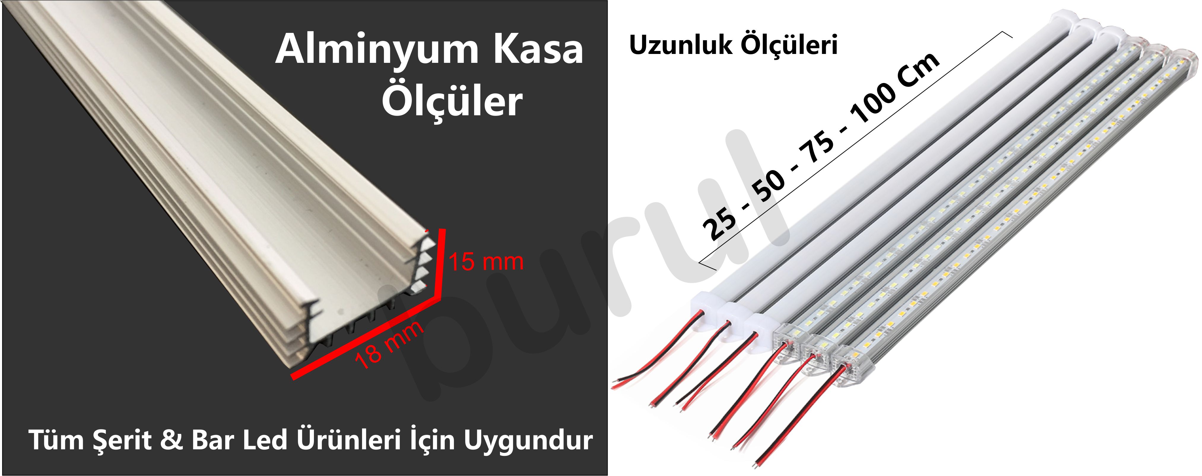 4 Adet Alüminyum Kasa Çubuk Şerit Led Işık 50 Cm Beyaz Işık - Şeffaf ...