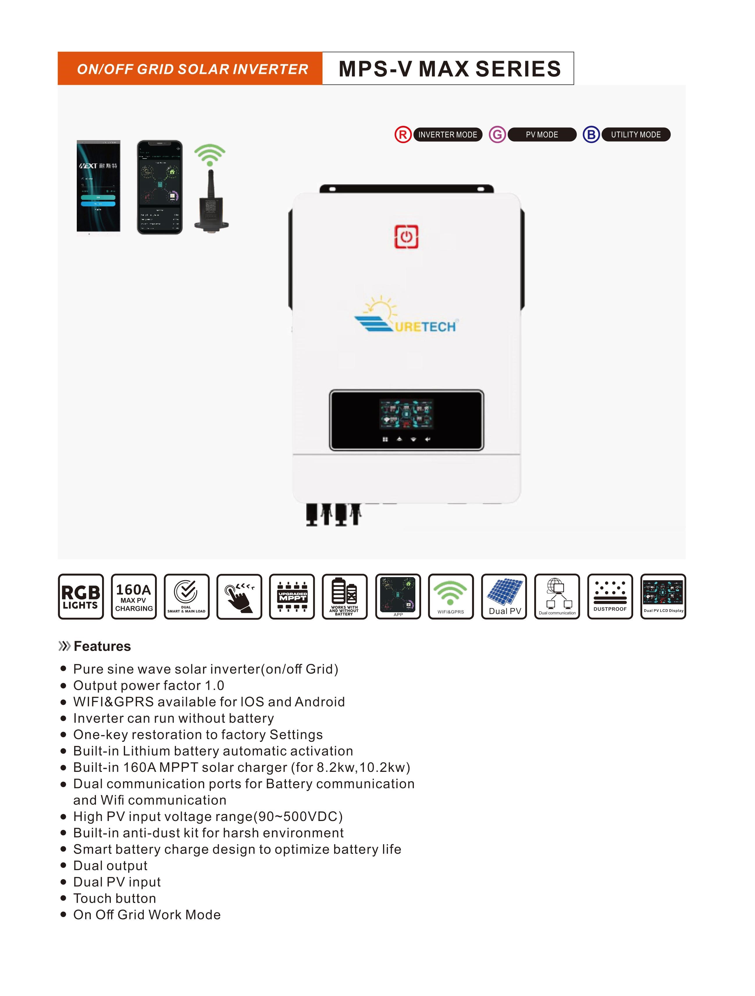 Uretech 10kva 10kw 10000 Watt Tam Sinüs Akıllı Mppt İnverter Fiyatları ve Özellikleri