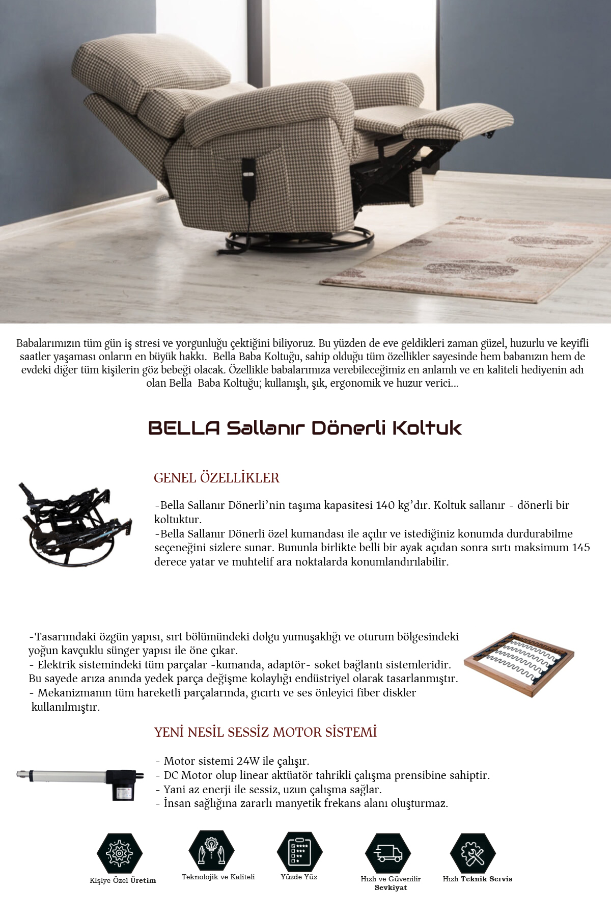 Teknokonfor Bella Motorlu-Sallanır Baba Tv Koltuğu Fiyatları ve Özellikleri