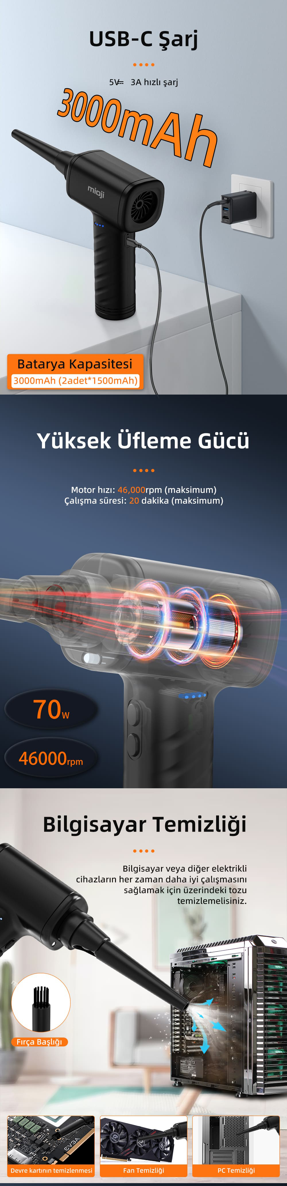 Mioji Mio Ad72 3000 mAh 3 Kademeli Hava Üfleme ve Vakum Cihazı ...