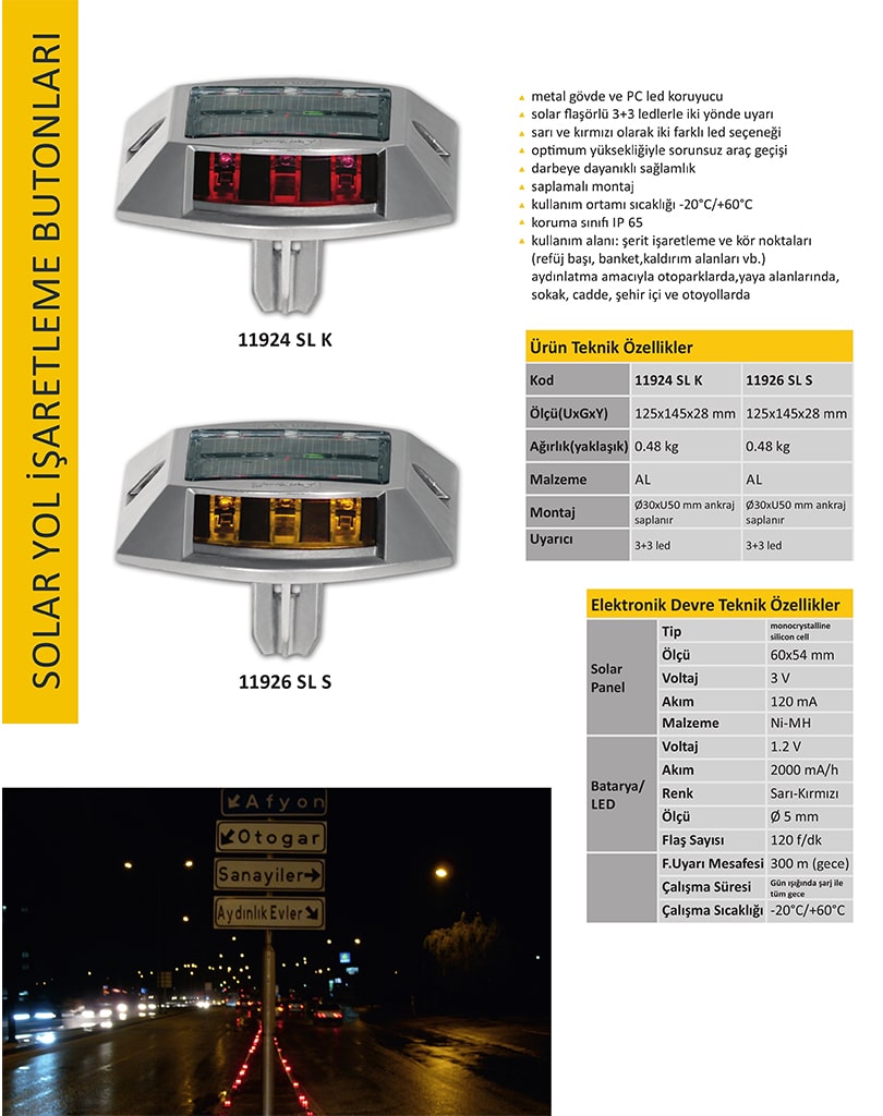 Ledli Yol Butonu Güneş Enerjili Yol Butonu Trafik İkaz Solar Buton Sarı ...