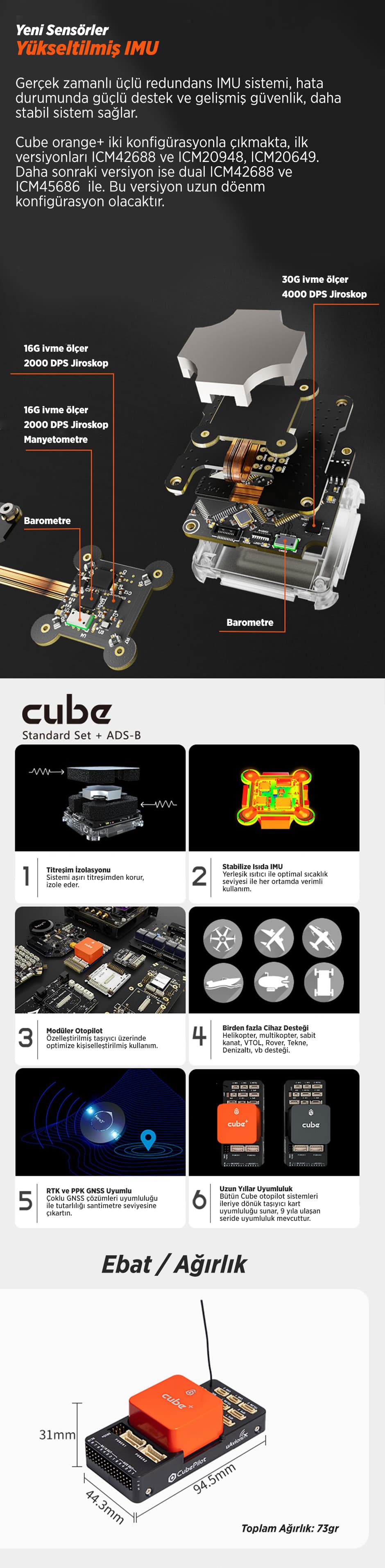 Pixhawk The Cube Orange+ (IMU V8) Standard Set Otopilot Sistemi (ADS-B Carrier Board ...