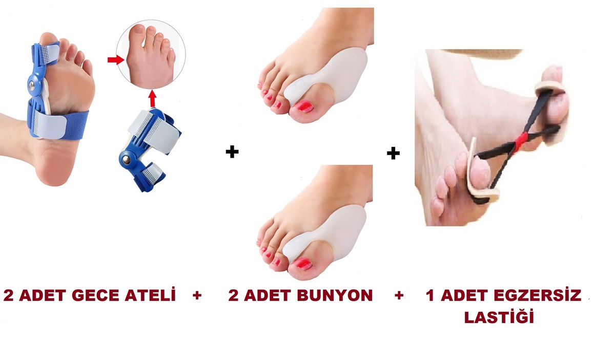 Halluks Valgus Gece Ateli + Silikon Bunyon Ve Egzersiz Lastiği Standart ...