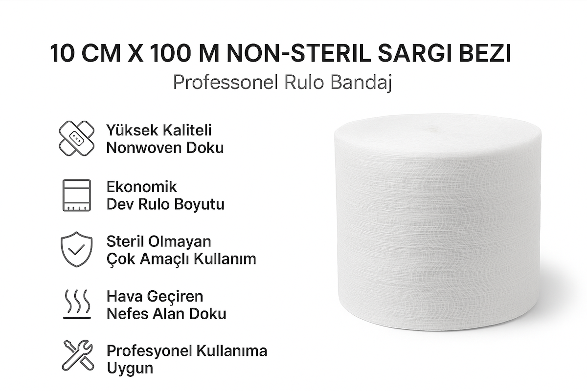 Bozkar Medikal Nonwoven Non-Steril Bandaj Rulo Sargı Bezi 10 CM x 100 M ...
