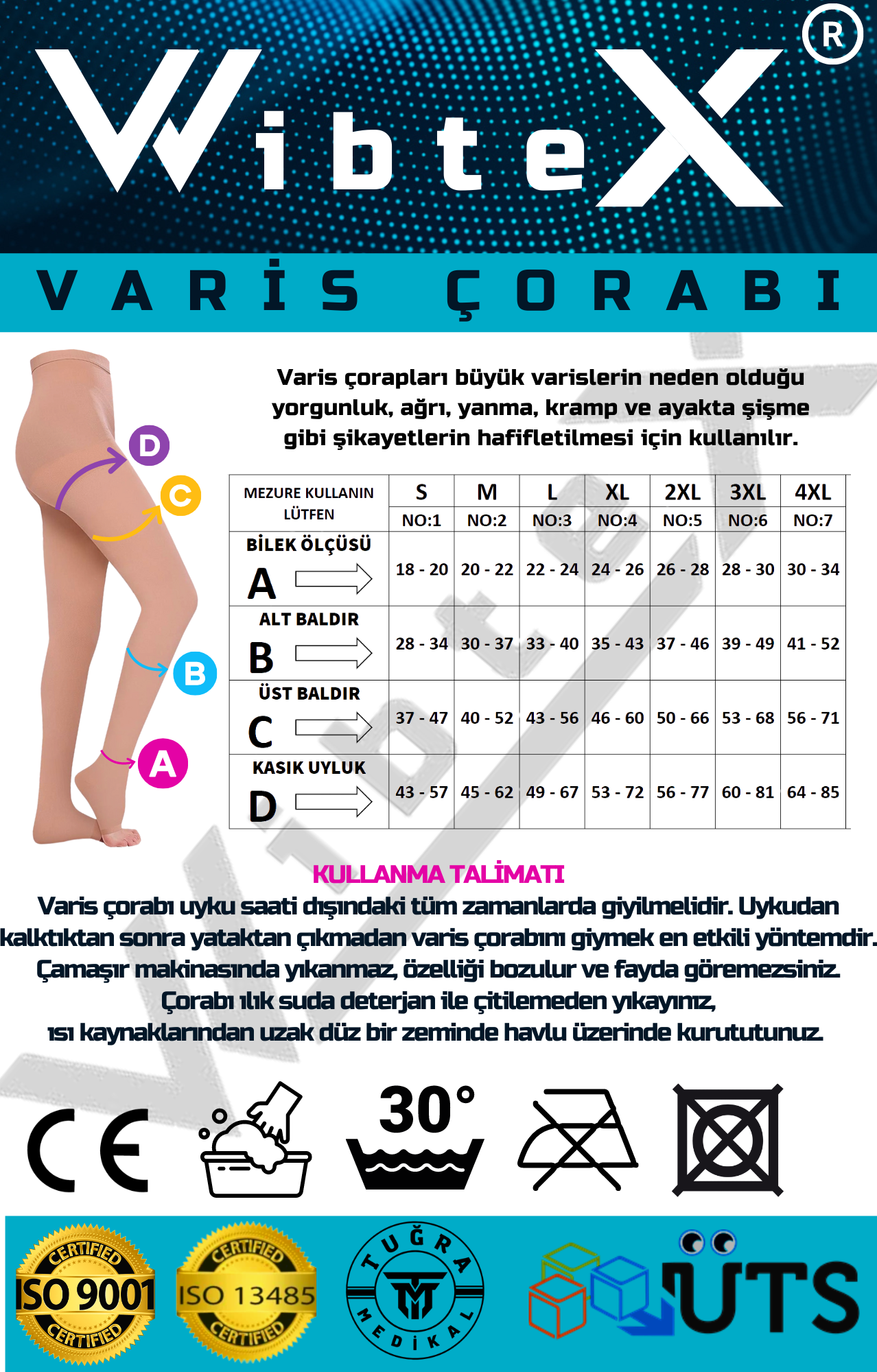 Wibtex Unisex Çift Diz Altı Varis Çorabı Siyah CCL2 1 Açık Diz Altı ...