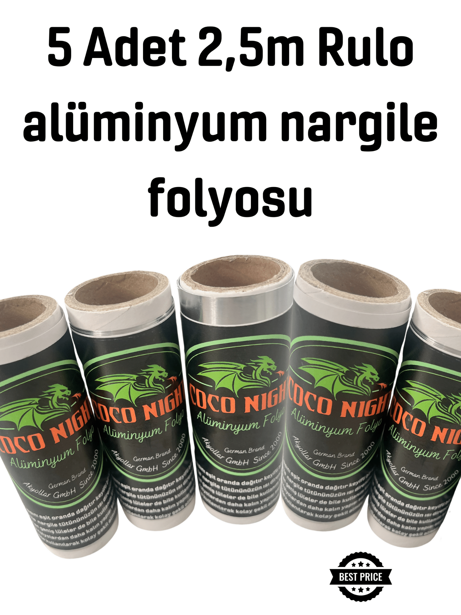 Coco Night 45 Mikron 5adet 250 CM Rulo Alüminyum Folyo, Nargile Folyosu ...