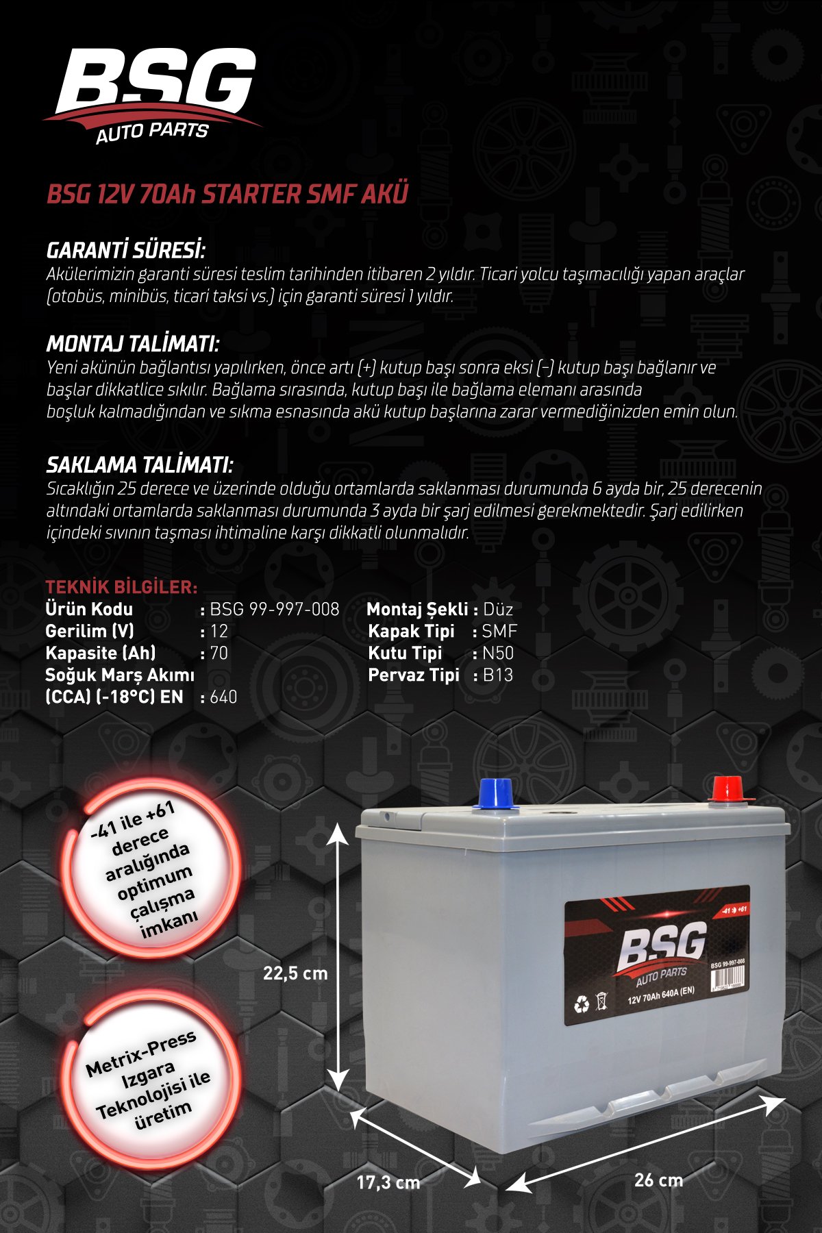 Bsg 12V 70Ah Starter Smf Akü ( Üretim Tarihi: 2021 ) / 502825632 ...