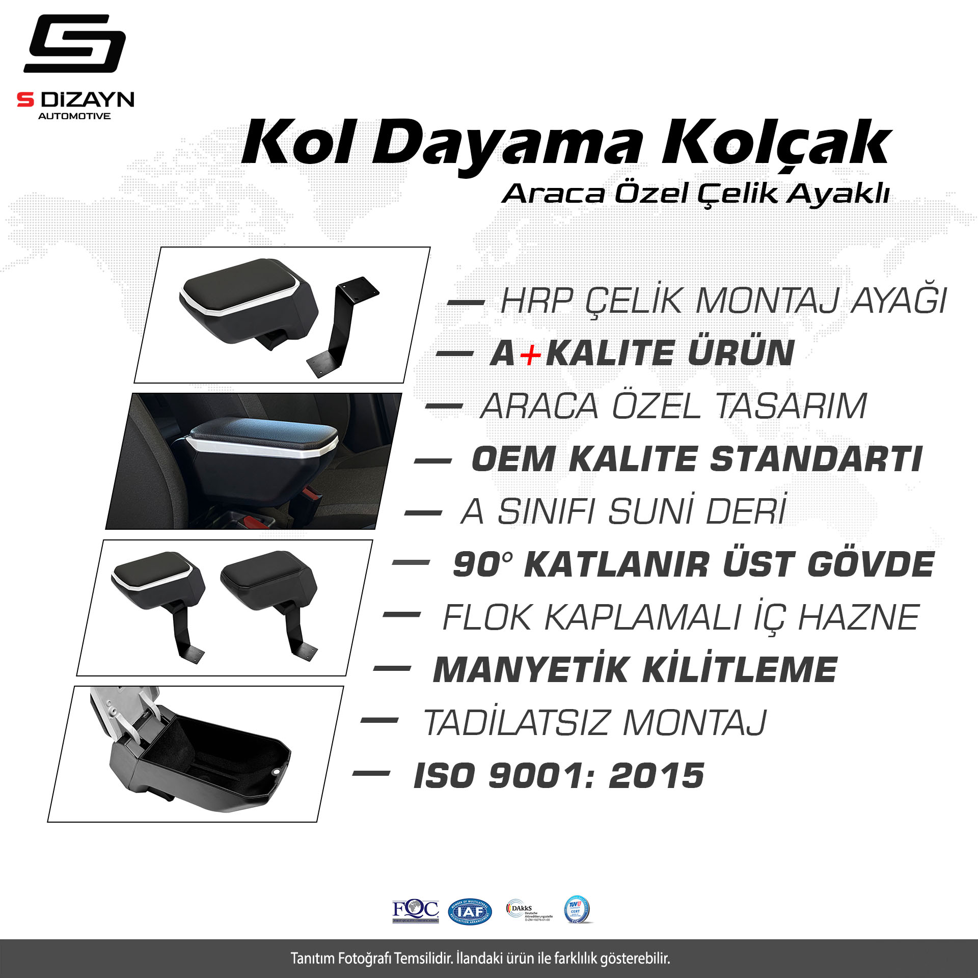 S-Dizayn Hyundai Getz Kol Dayama Kolçak Çelik Ayaklı ABS Siyah 20 ...