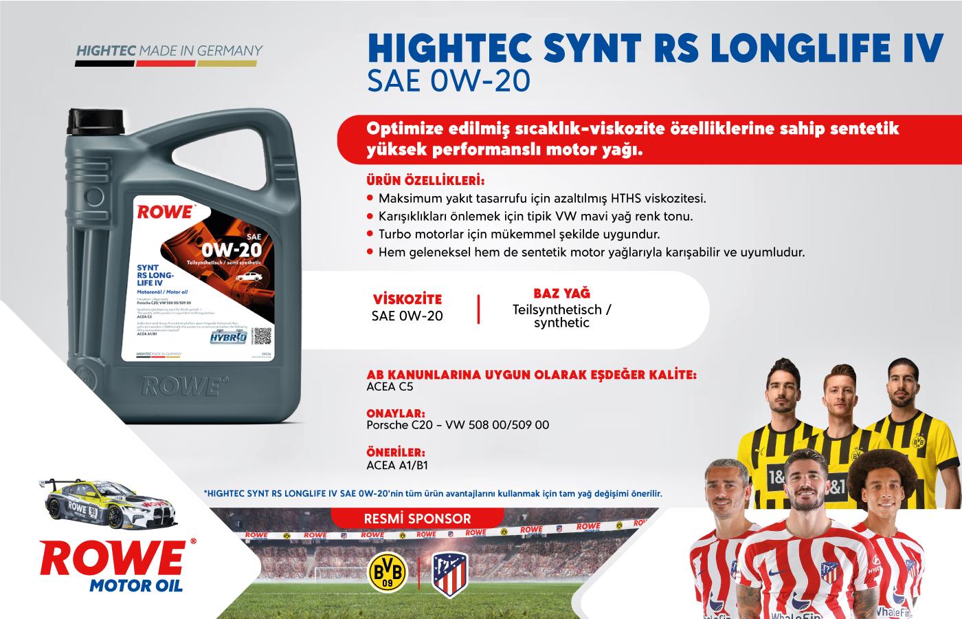 Rowe Hightec Synt RS Longlife IV Sae 0W-20 Motor Yağı 5 L Fiyatları ve ...